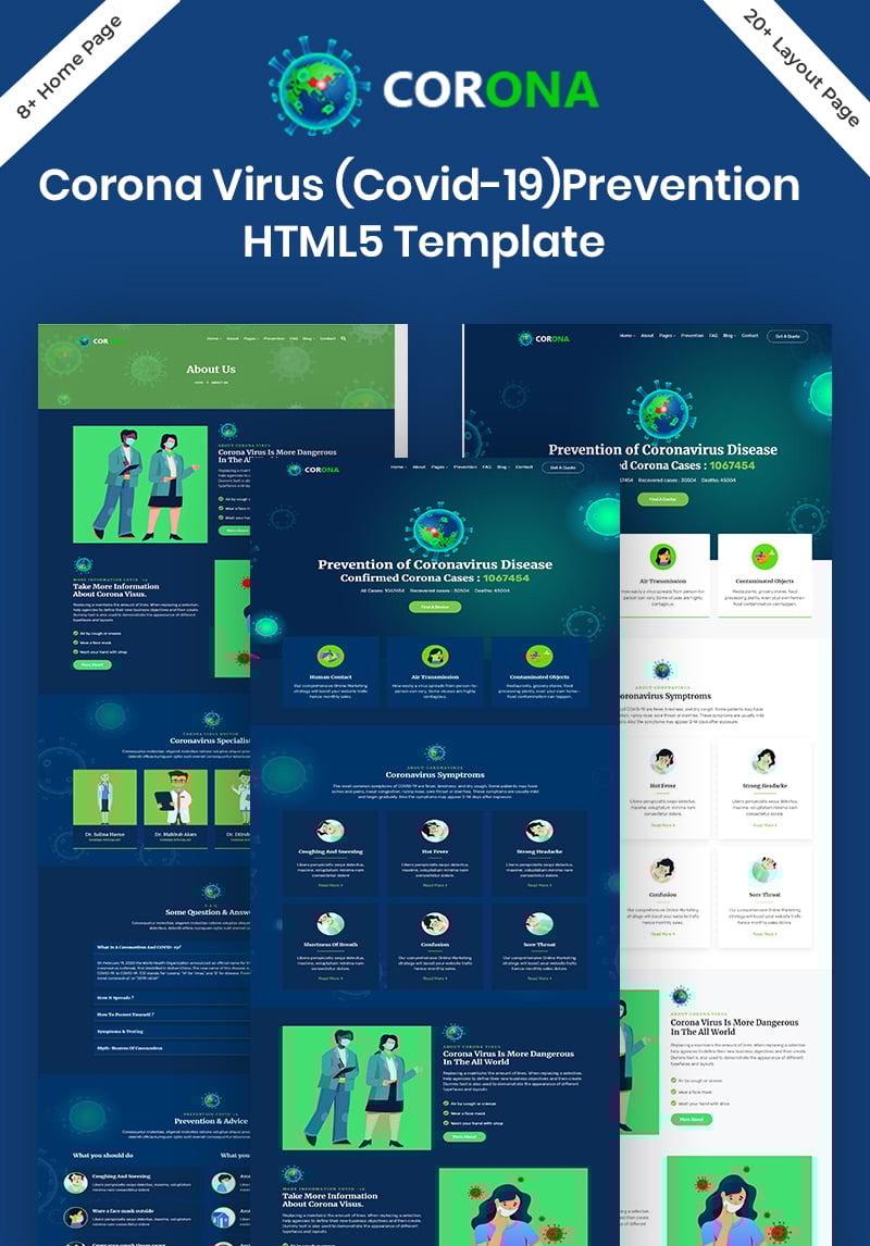 Corona (Covid-19) Prevention HTML5 Bootstrap Website Template #100095