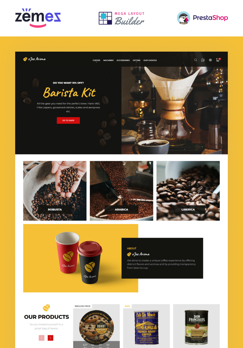 Coffee Online Shop Template - o`Joe Aroma PrestaShop Theme