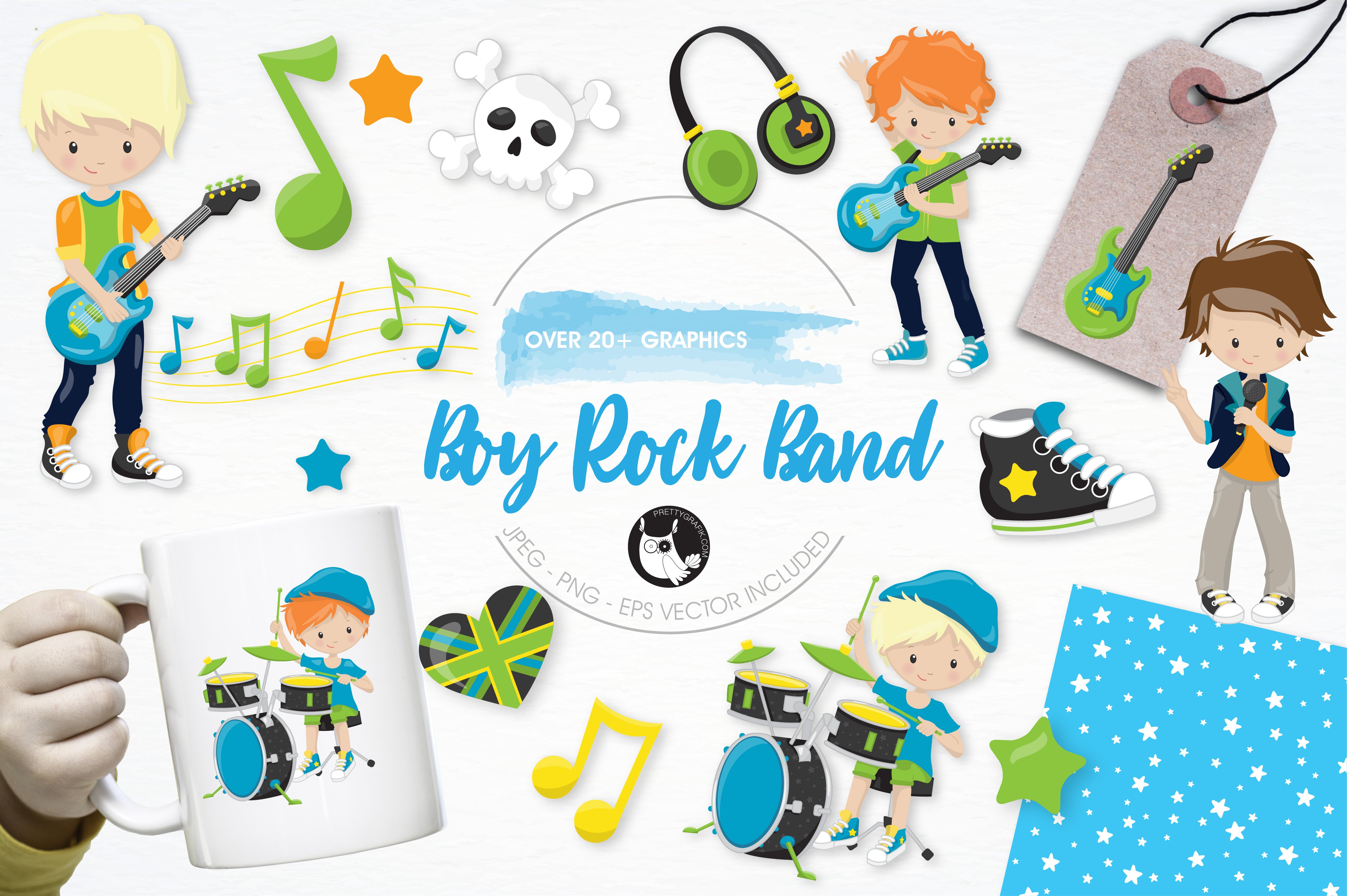 Download Boy Rock Band Illustration Pack - Vector Image - Vector на ...