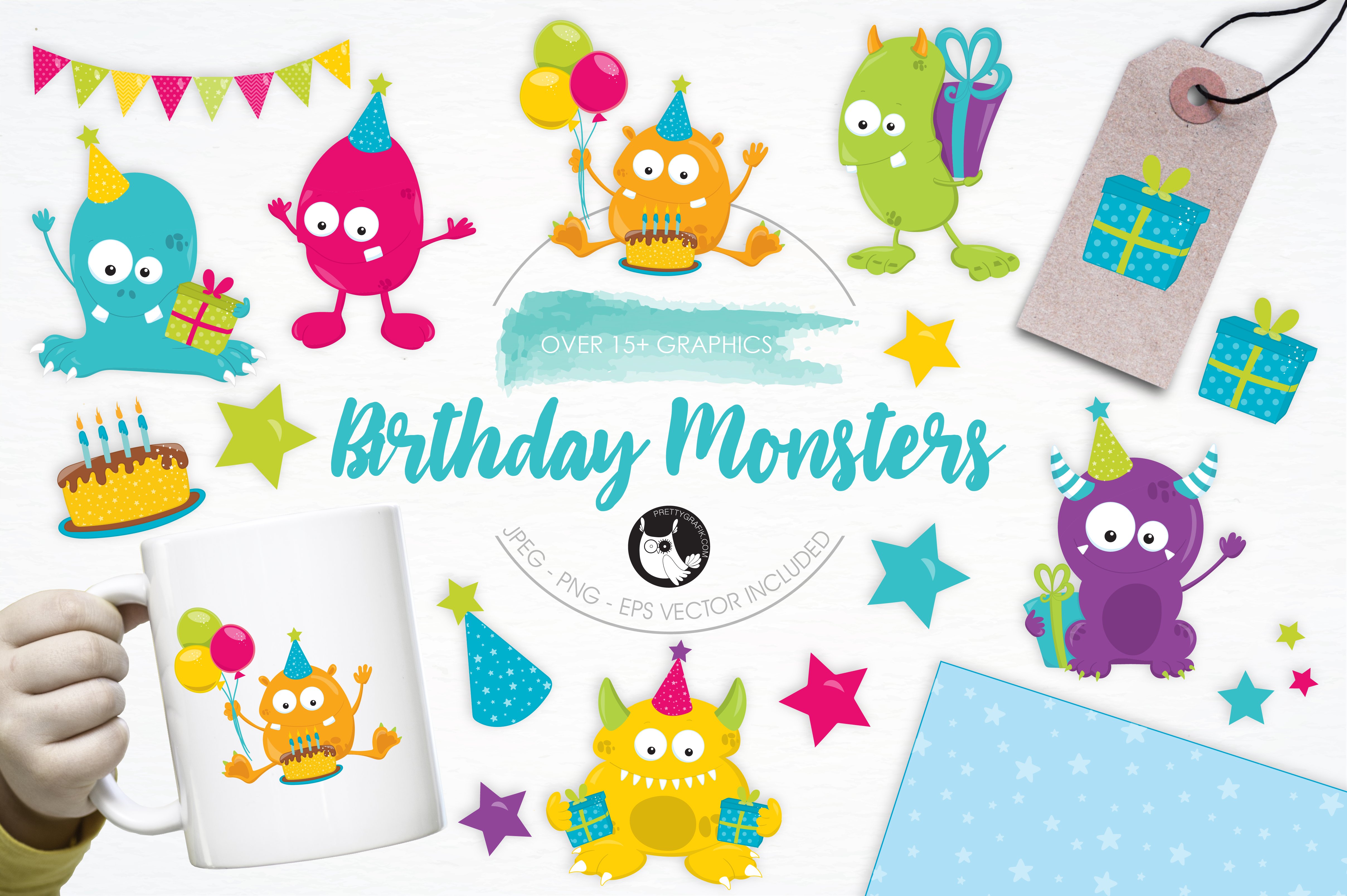 Download Birthday Monsters illustration pack - Vector Image - Vector на ...
