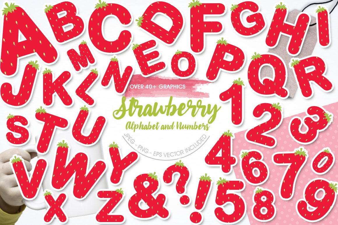 Download Strawberry Alphabet and Numbers - Vector Image - Vector на ...