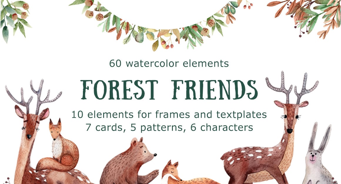 Forest Friends - Watercolor Clip Art - Illustration