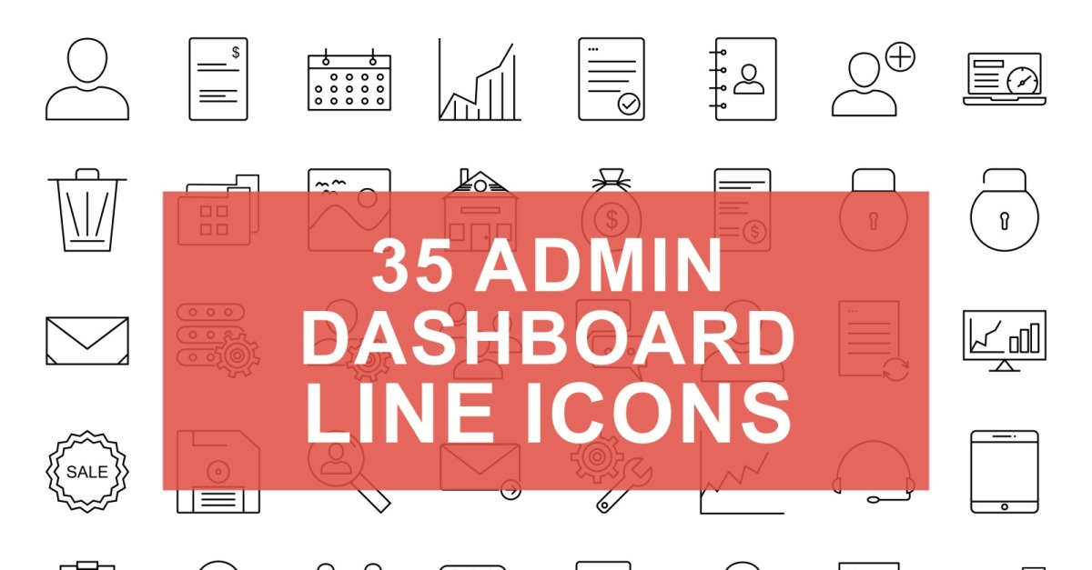 35 Admin Dashboard Line Black Icon Set - TemplateMonster