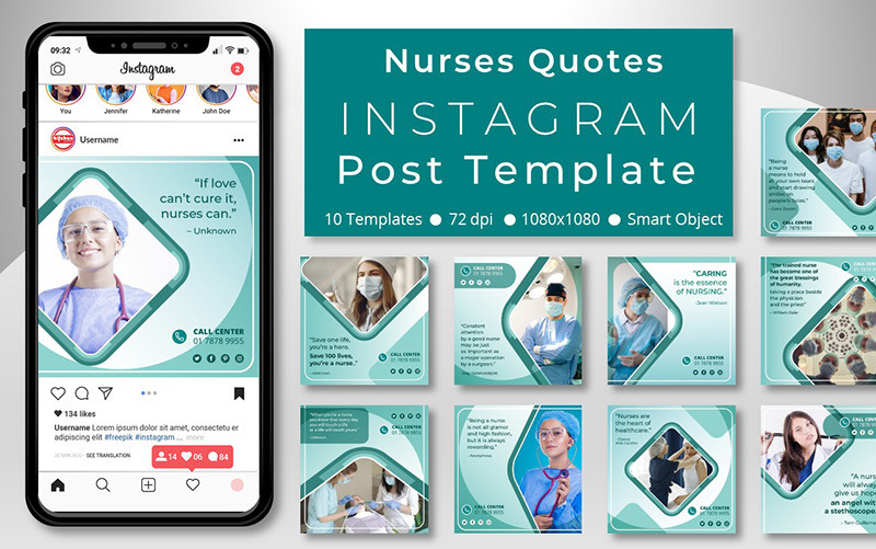 10 Unique Nurse quotes - Instagram Post Template for Social Media