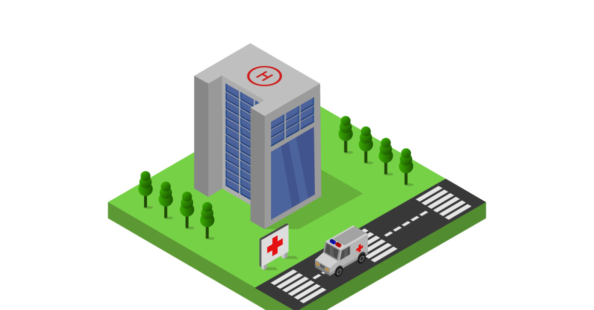Isometric Hospital on White Background - Vector Image