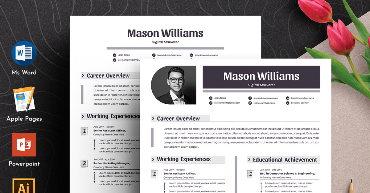 Professional & Clean Editable Word Apple Pages Resume CV Template