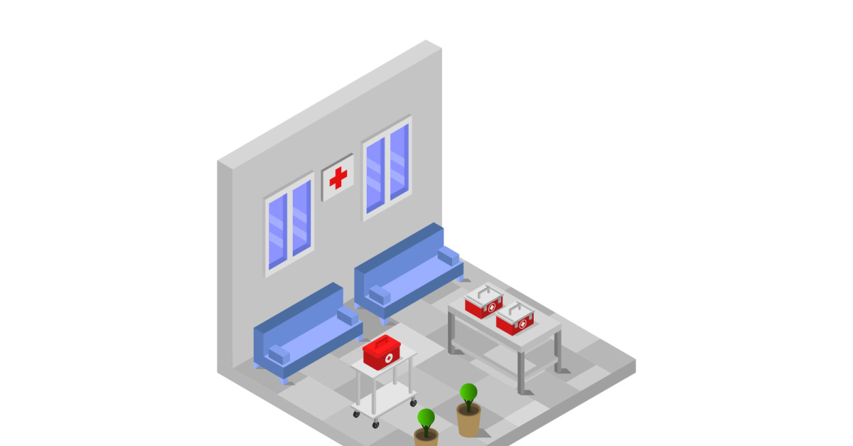 Isometric hospital room on a white background - Vector Image