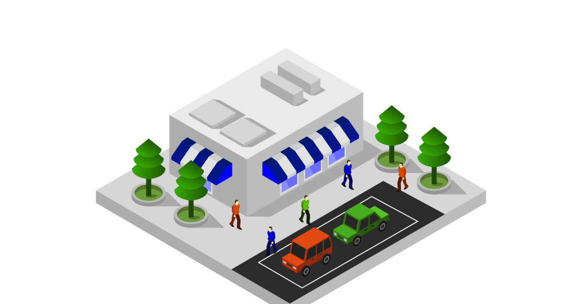 Isometric market on a white background - Vector Image