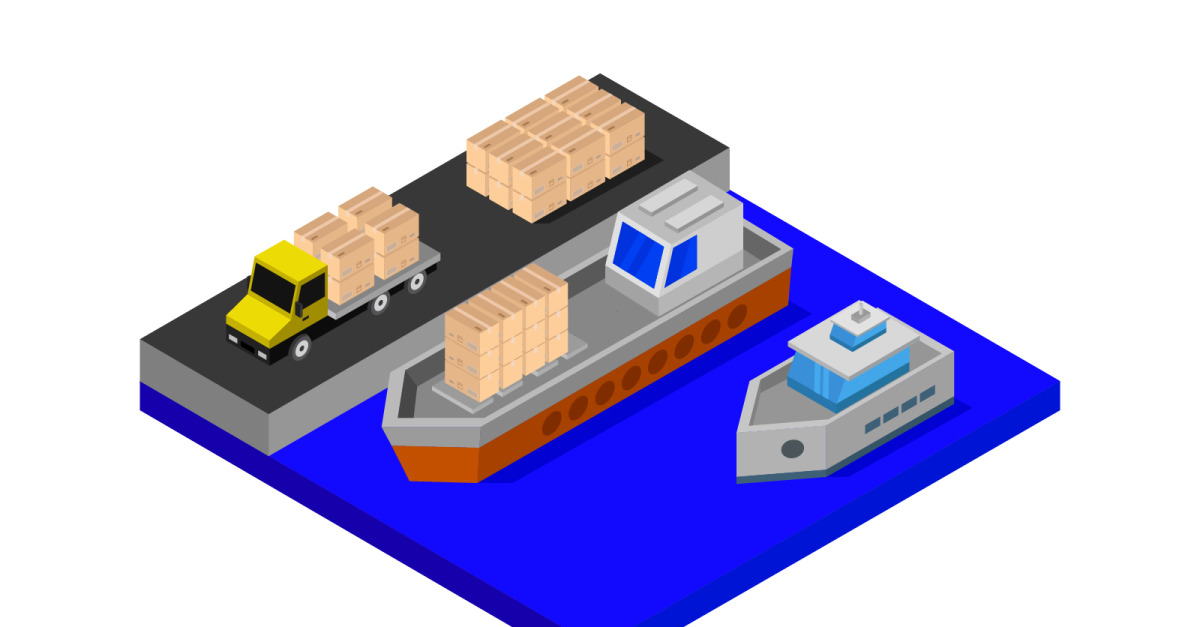 Isometric Port on a White Background - Vector Image