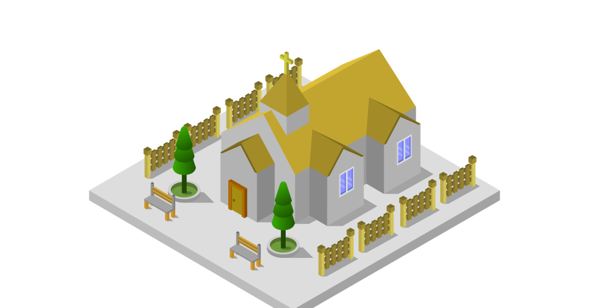 Isometric church on white background - Vector Image
