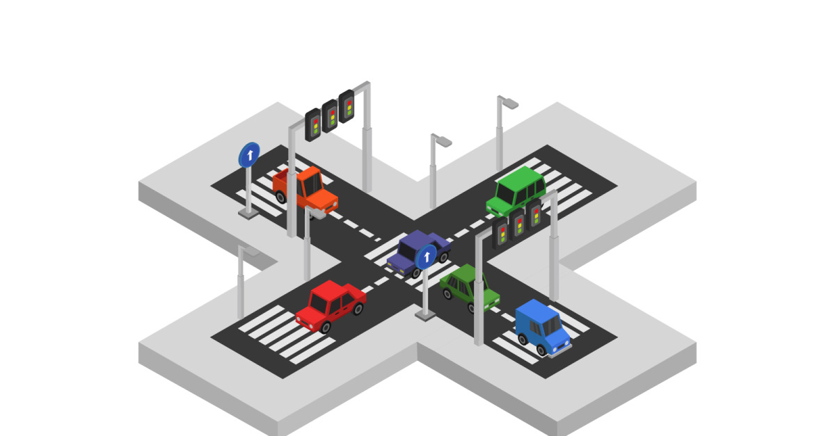 Isometric road junction - Vector Image - TemplateMonster