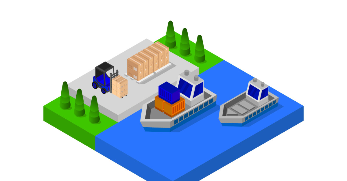 Isometric port on white background - Vector Image