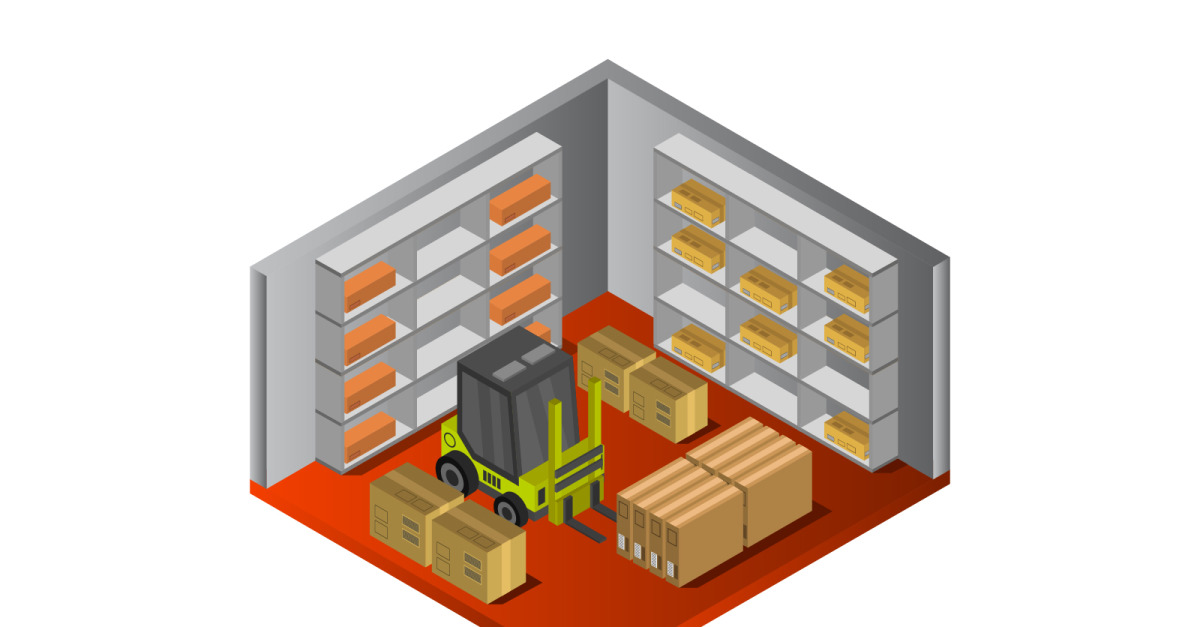 Almacén isométrico en el fondo - Imagen vectorial