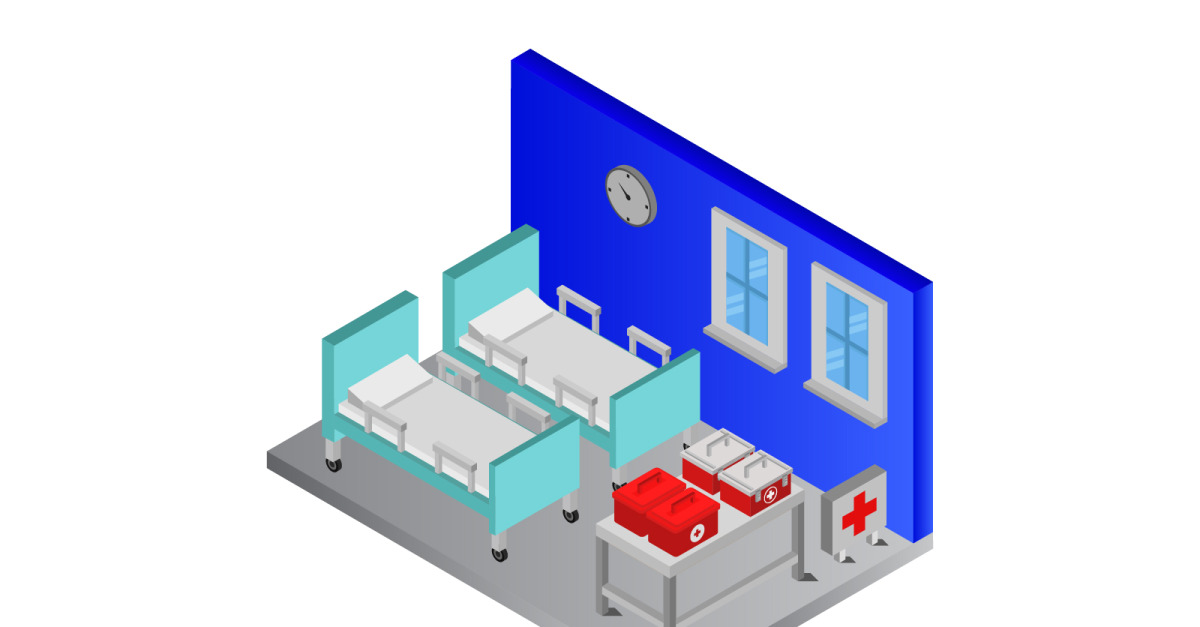 Isometric hospital room on white background - Vector Image