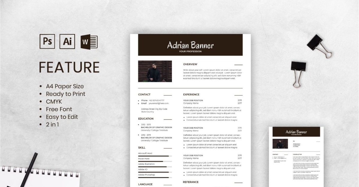 CV Adrian Banner Resume Template #104347 - TemplateMonster