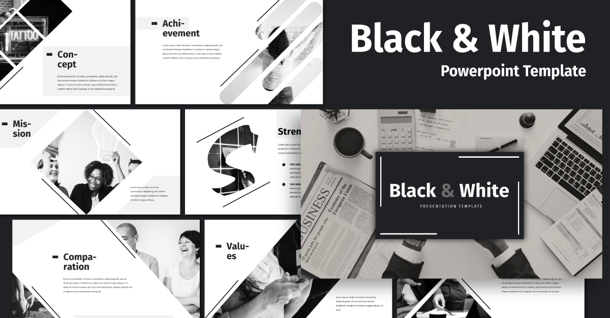 Modèle PowerPoint de noir et blanc - Business