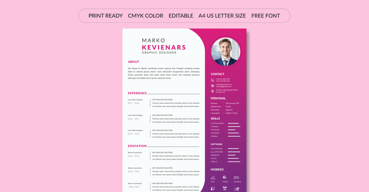 Beautiful CV Resume Template #106282 - TemplateMonster
