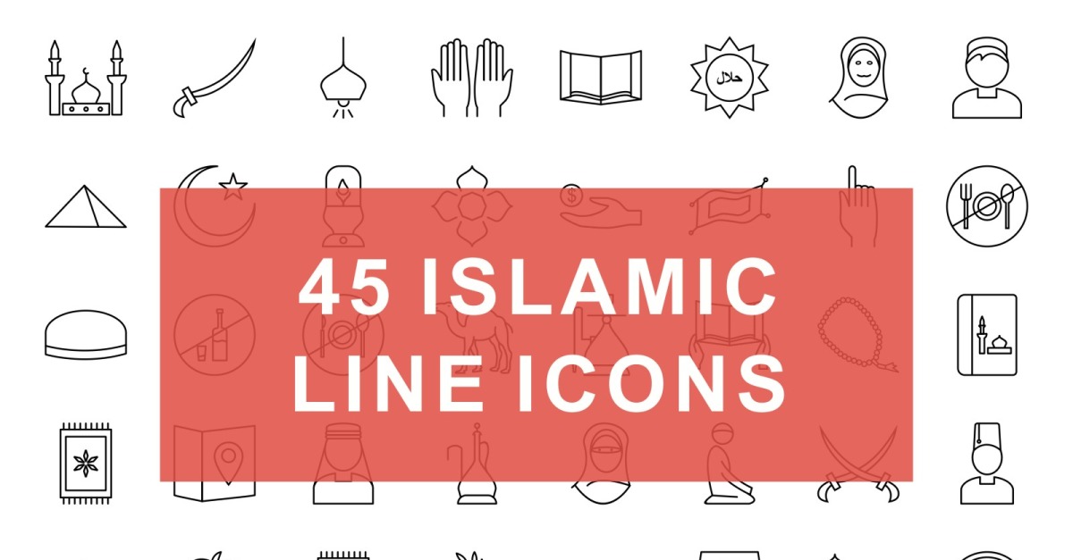 Islamic Line Black Icon Set #107428 - TemplateMonster