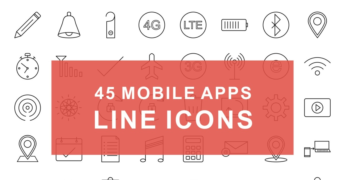 Mobile Apps Line Black Icon Set #107408 - TemplateMonster