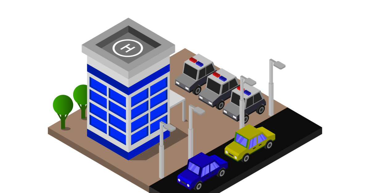 Isometric Police Station On A White Background - Vector Image