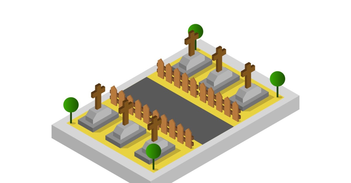 Isometric Cemetery On A White Background - Vector Image