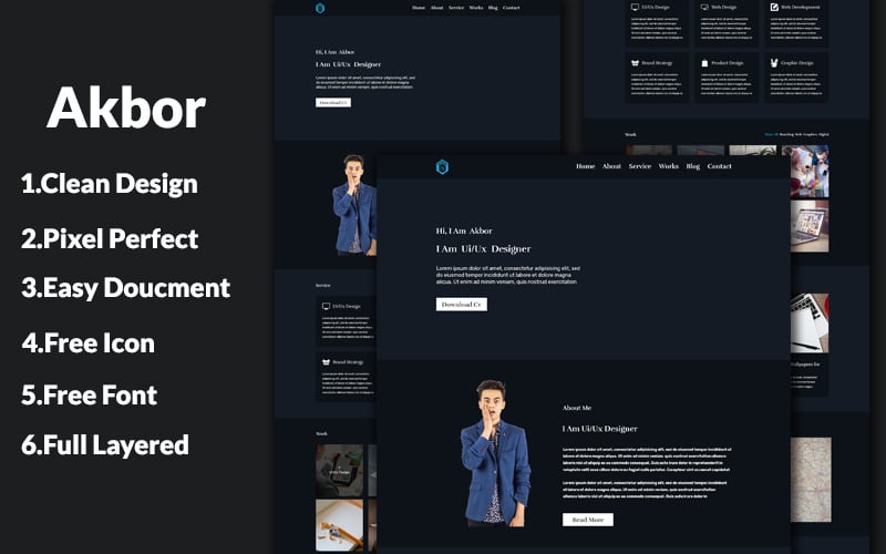 Akbor one Page Personal PSD Template - TemplateMonster