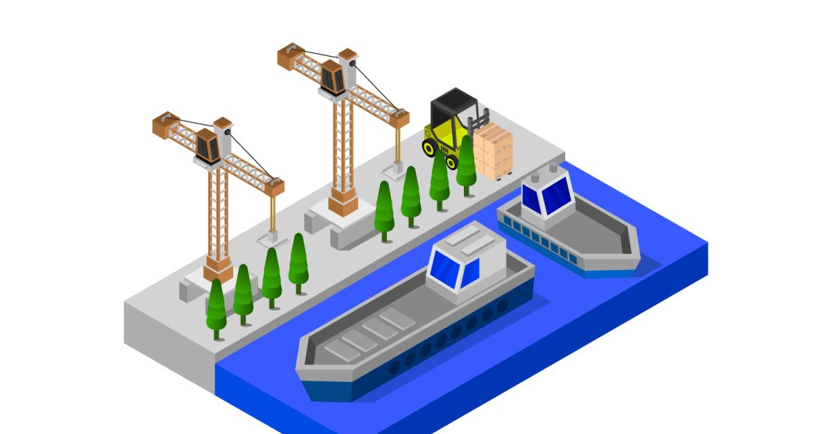 Isometric Port On White Background - Vector Image