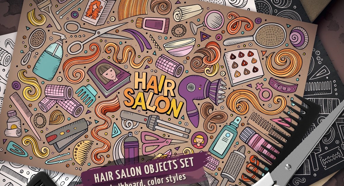 Hair Salon Objects & Elements Set - Vector Image