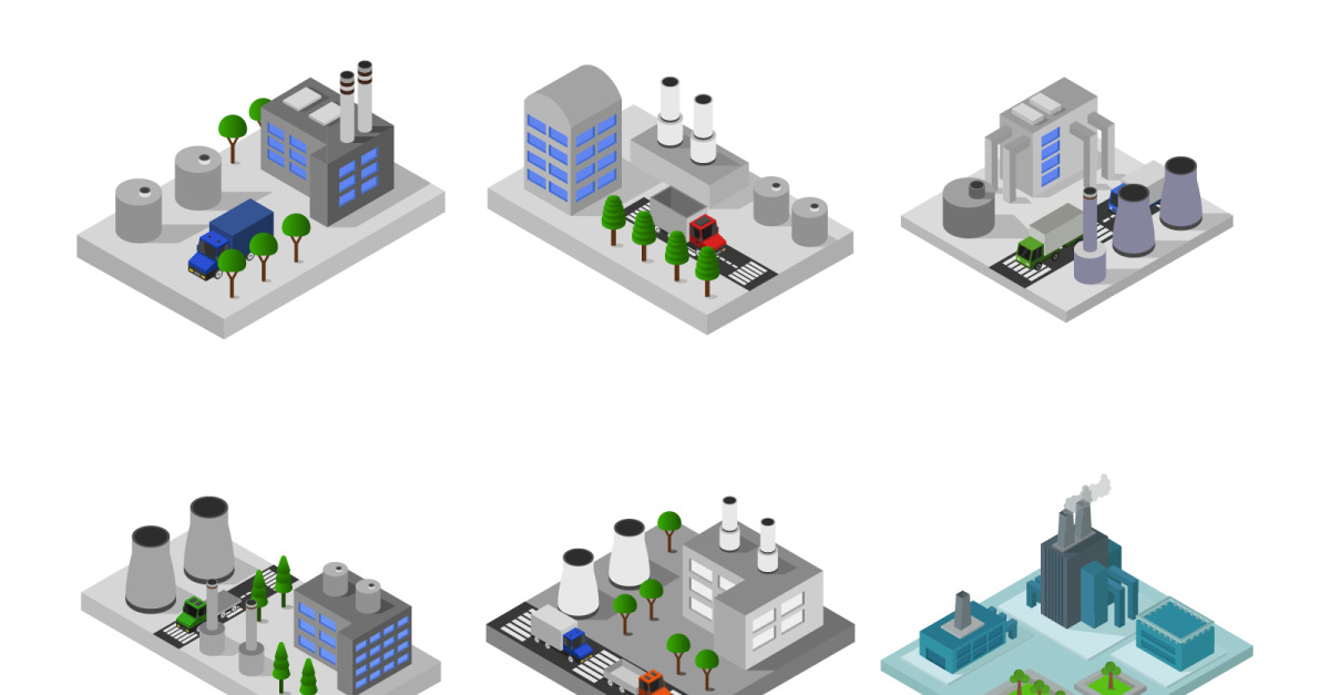 Isometric Industry Set - Vector Image - TemplateMonster