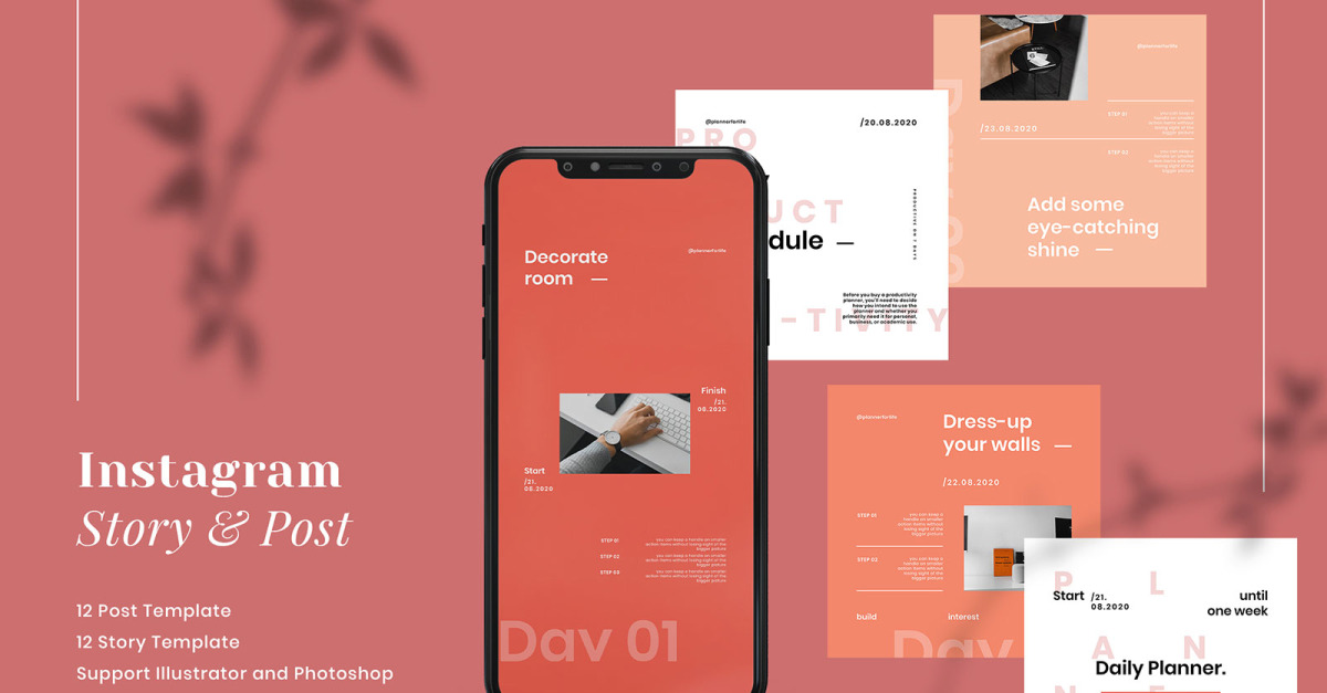 Productivity Planner Instagram Post and Story Social Media Template