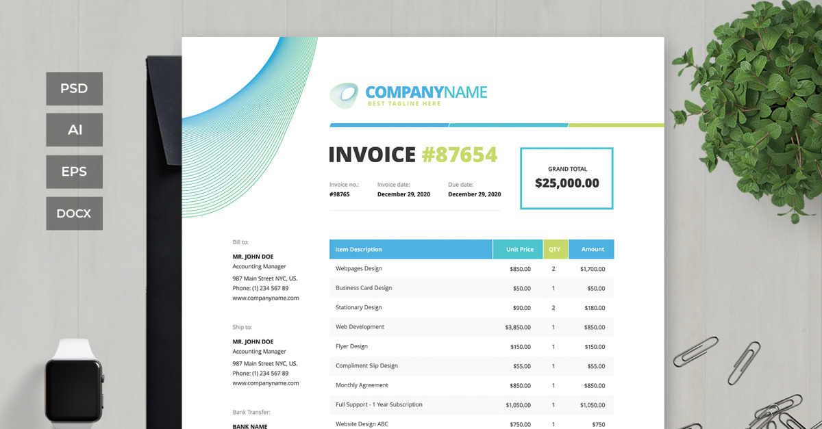 Professional and Clean Invoice - Corporate Identity Template