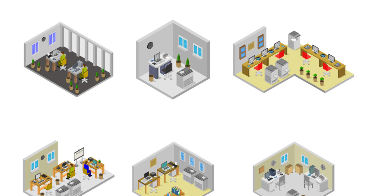 Set Of Isometric Office Room - Vector Image - TemplateMonster