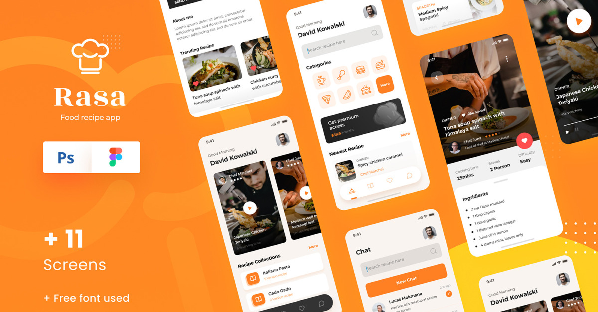 Rasa - Food Recipe iOS App Design UI PSD Template