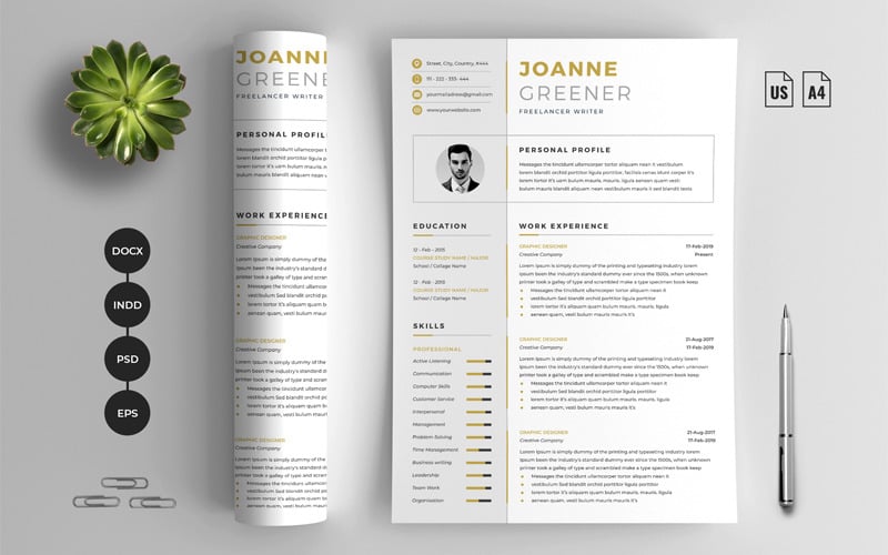 Minimalist CV 4 Pages Pack Resume Template - TemplateMonster