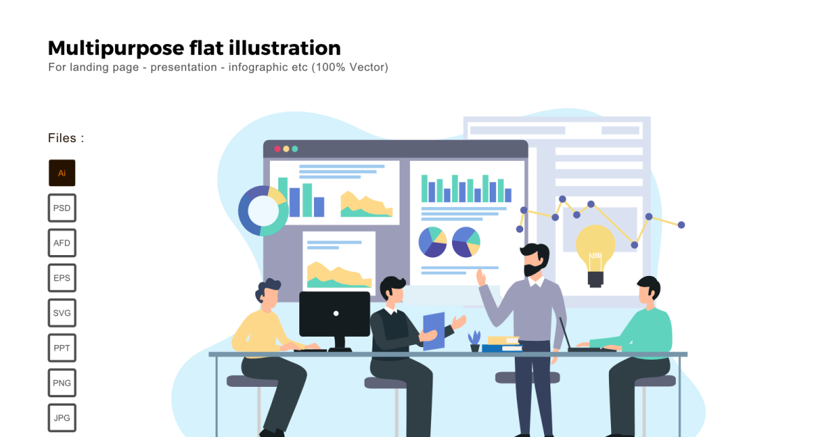 Multipurpose Flat Illustration Meeting With Teams - Vector Image