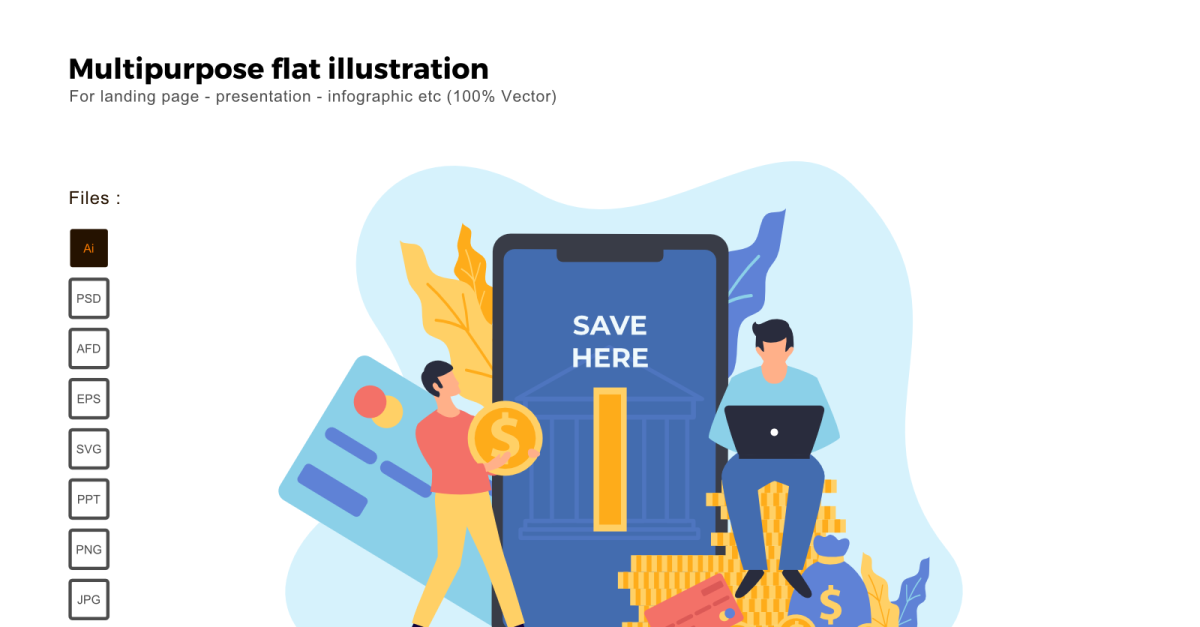 Multipurpose Flat Illustration Mobile Banking - Vector Image