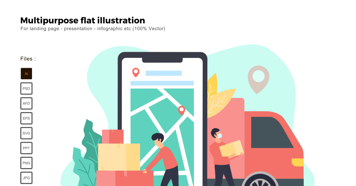 Multipurpose Flat Illustration Truck Pickup Cargo - Vector Image