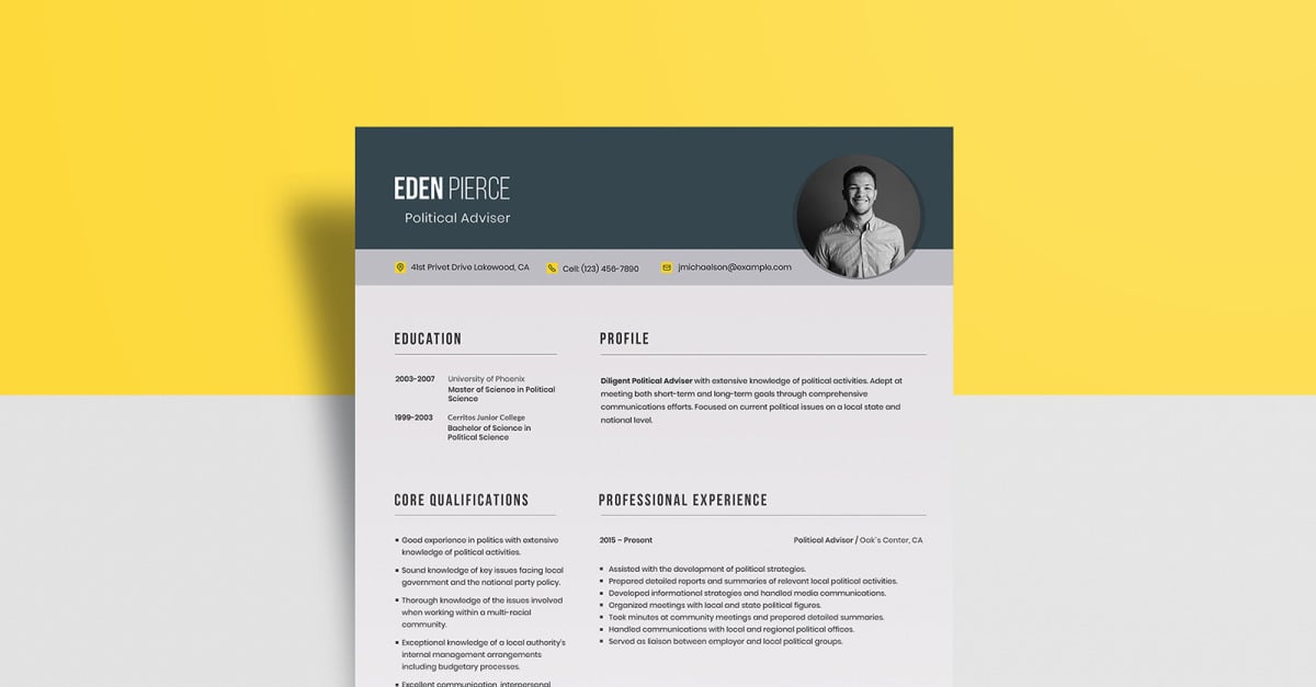 Free Political Advisor - Eden Pierce Resume Template