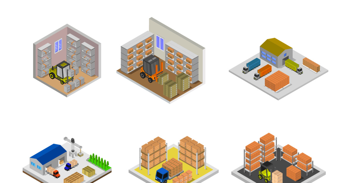 Isometric Warehouse Set - Vector Image - TemplateMonster