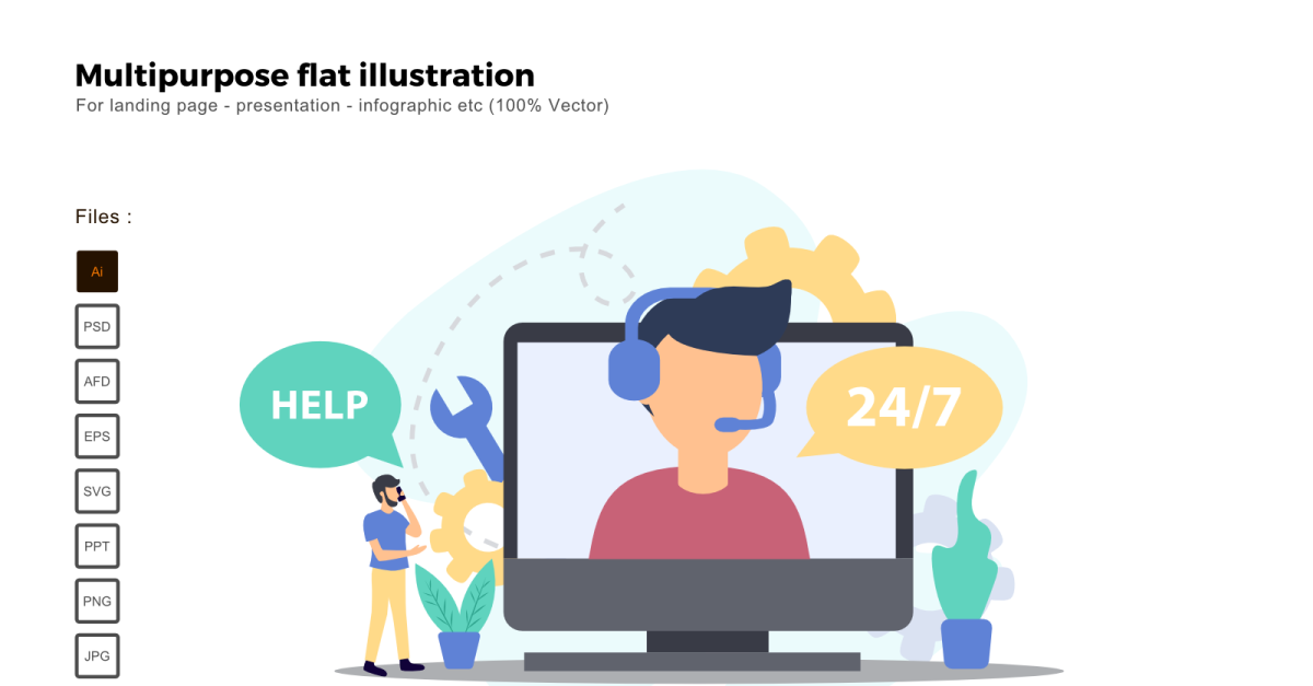 Multipurpose Flat Illustration Customer Service - Vector Image