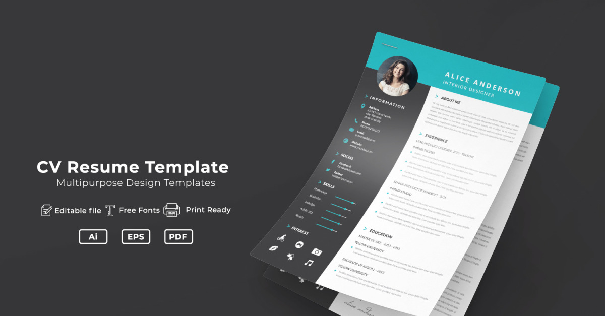 Alice CV Resume Template #114136 - TemplateMonster
