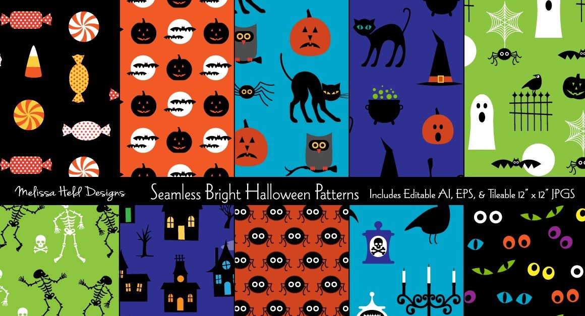 Seamless Bright Halloween Vector Pattern - TemplateMonster