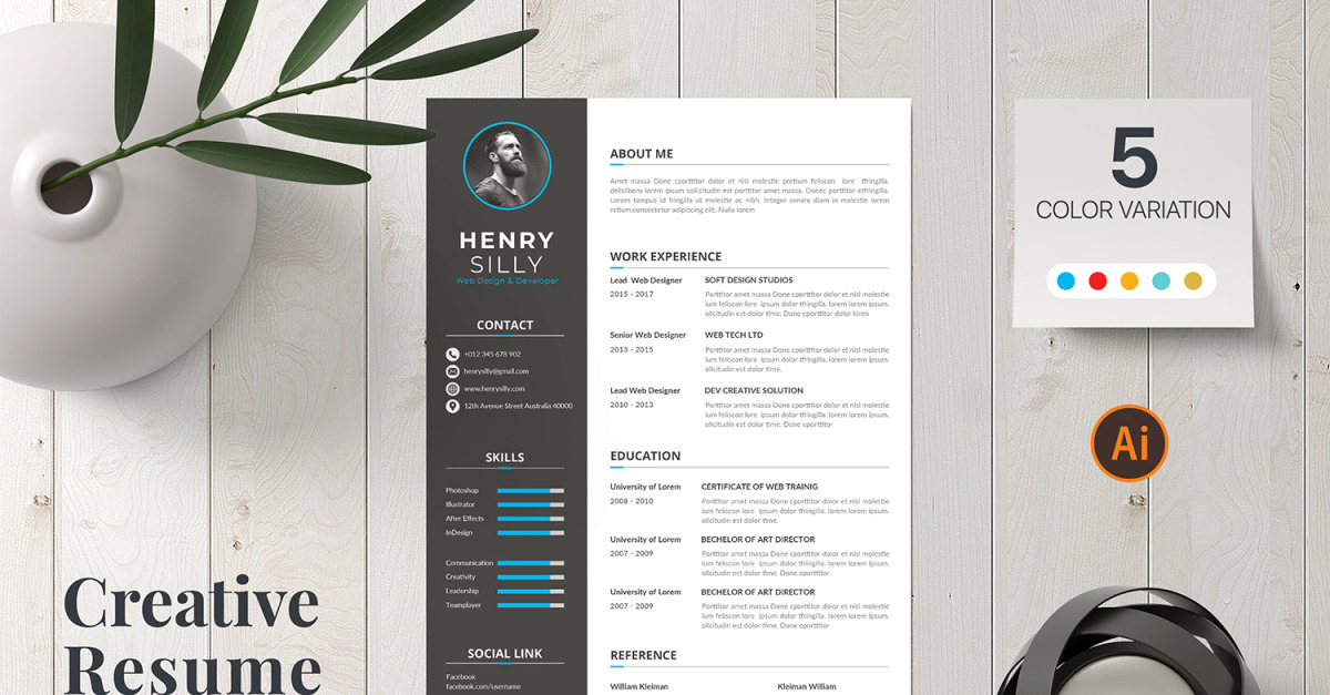 Clean and creative Henry CV Resume Template - TemplateMonster