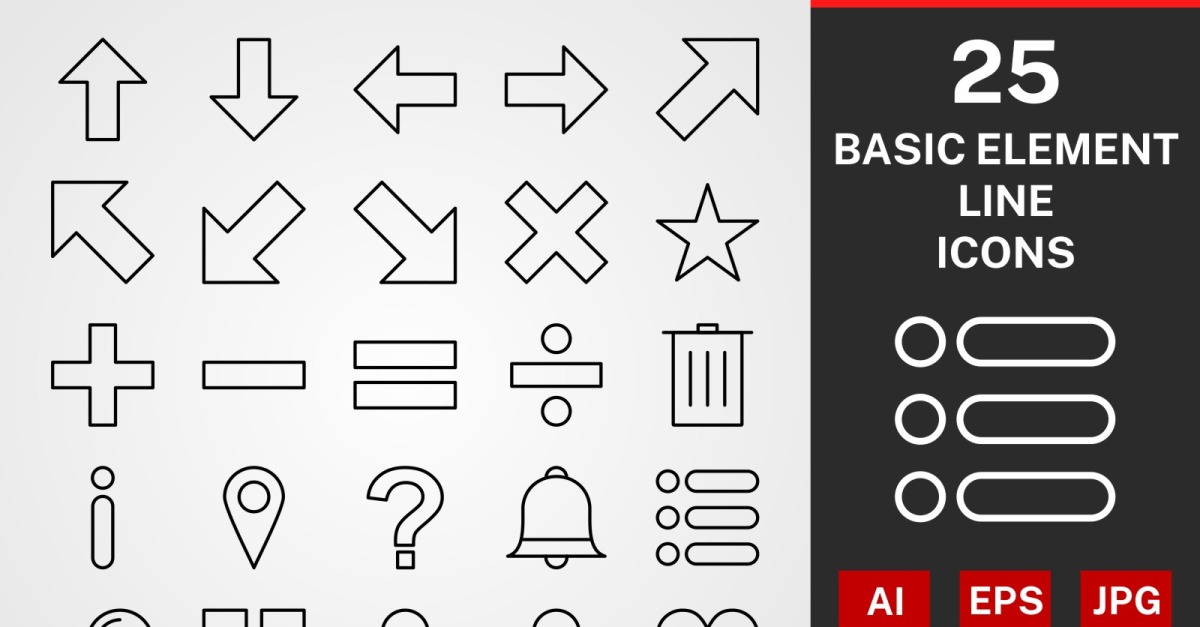 25 Basic Elements LINE PACK Icon Set - TemplateMonster