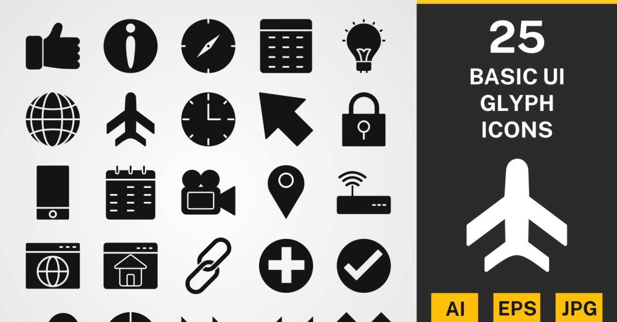 25 Basic UI GLYPH PACK Icon Set #114951 - TemplateMonster