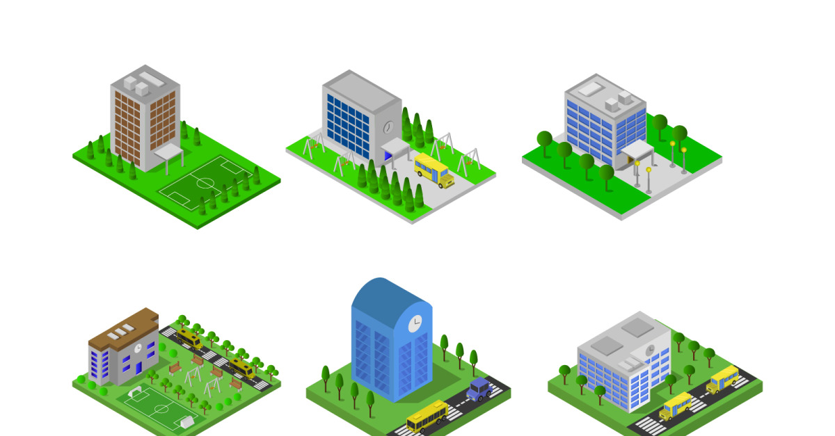 Isometric Schools Set - Vector Image - TemplateMonster