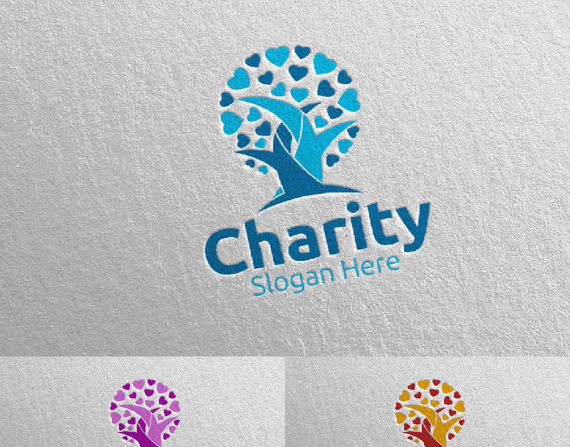 Tree Charity Hand Love 80 Logo Template - TemplateMonster