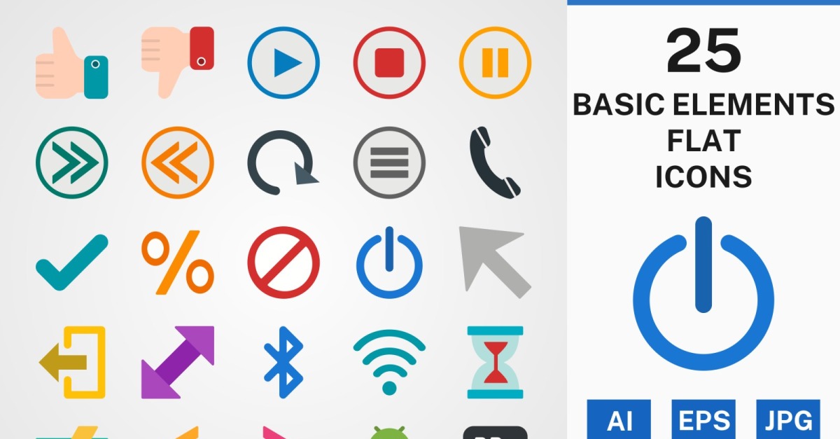 25 Basic Elements FLAT PACK Icon Set - TemplateMonster