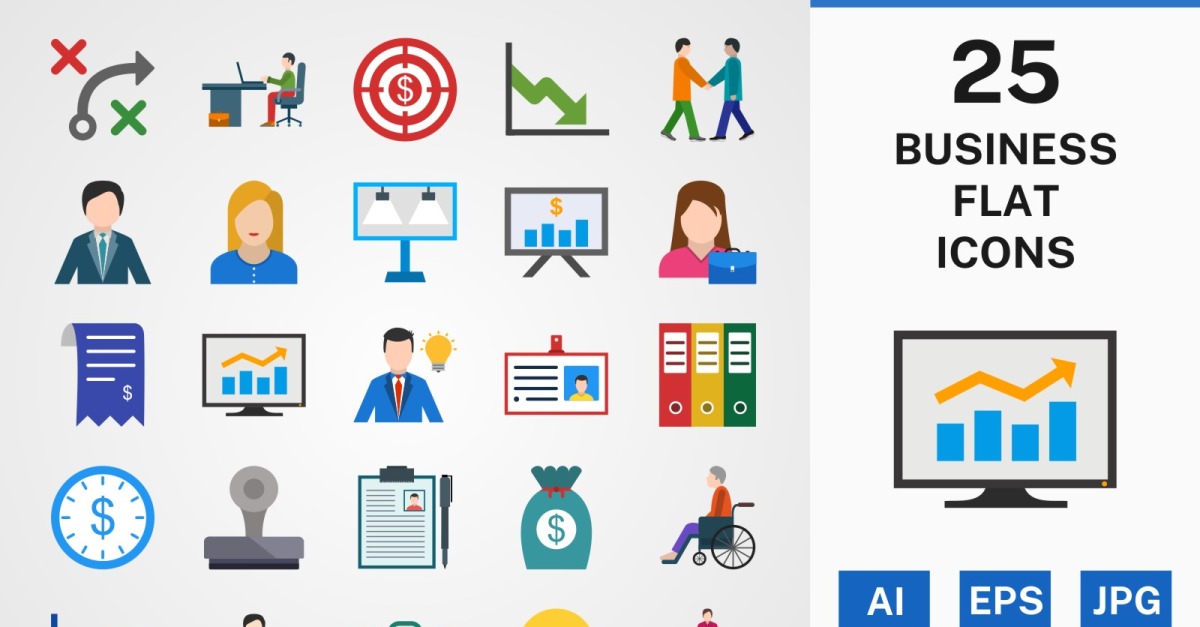 25 BUSINESS FLAT PACK Icon Set #115479 - TemplateMonster