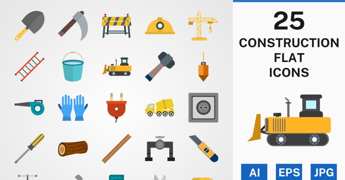 25 Construction FLAT PACK Icon Set #115485 - TemplateMonster